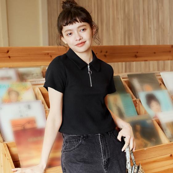 女裝 POLO領半拉鍊合身羅紋短版T恤(短袖)NT+E | UQ 搜尋