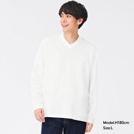 男裝 網路獨家-DRY吸汗快乾後領微高繭型V領T恤(長袖)SW+E | UNIQLO 比價 | UQ 搜尋