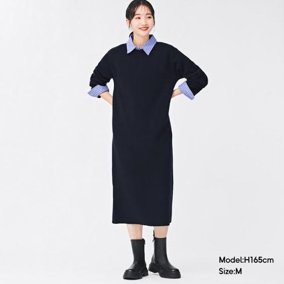 女裝 後開岔設計圓領針織連身裙(長袖) | UNIQLO 比價 | UQ 搜尋