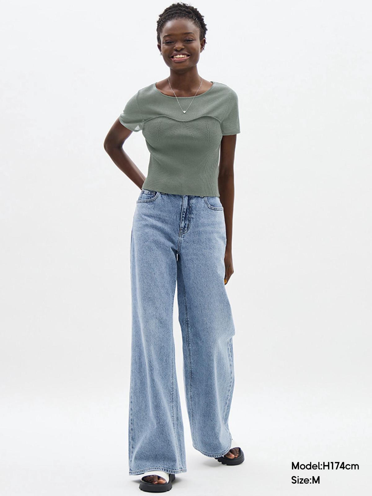 「網路獨家-中腰牛仔寬褲+EC(褲長稍長82cm)」的穿搭靈感 | GU