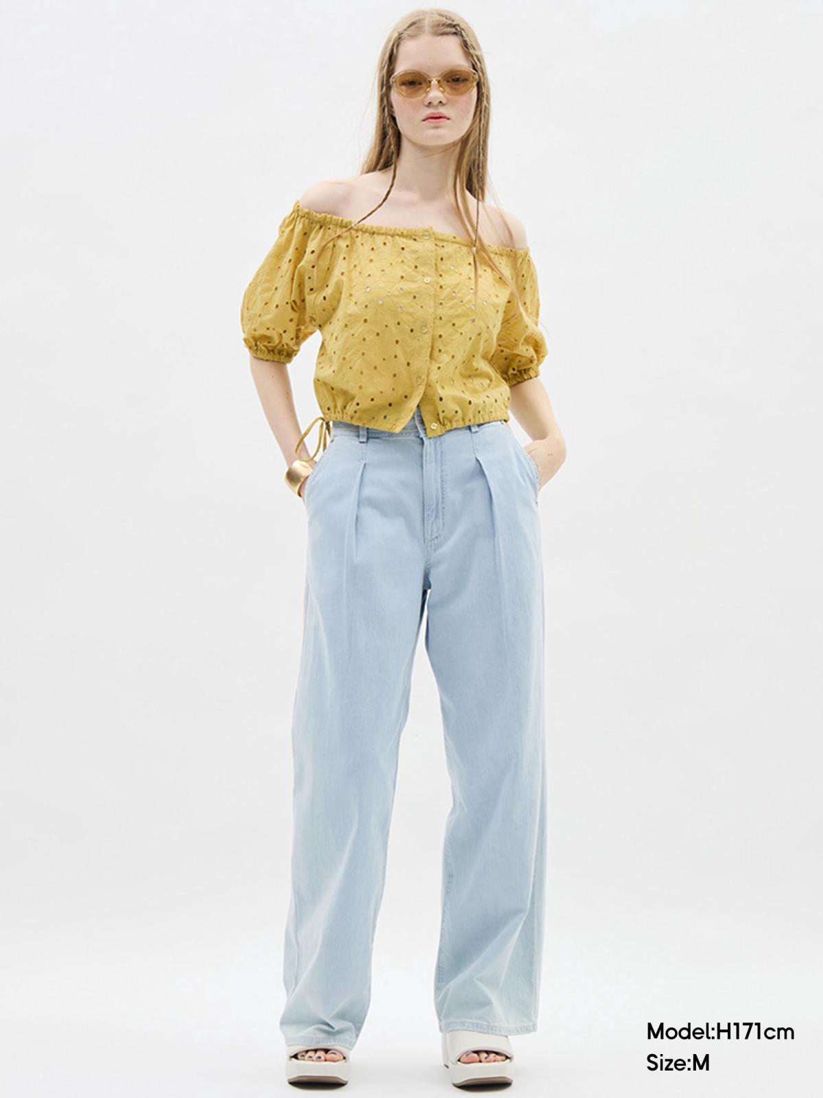 女裝 網路獨家-輕型牛仔寬褲+EC(褲長稍長:79cm) | UQ 搜尋