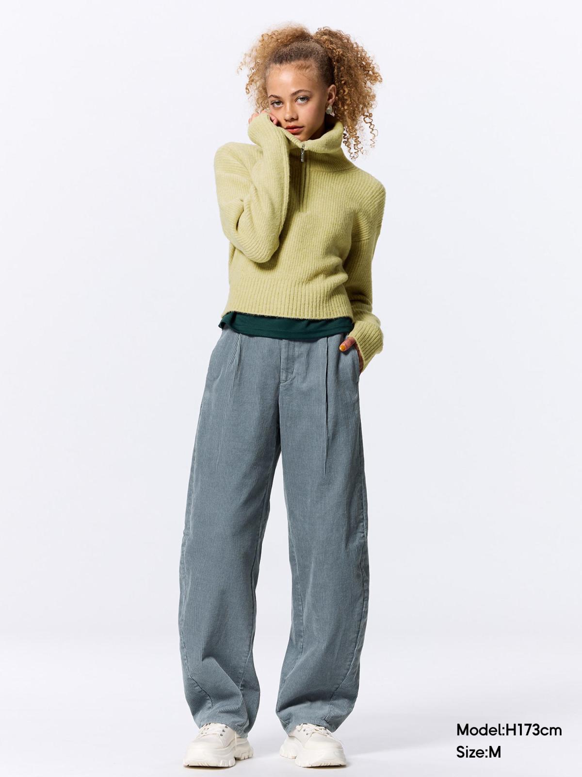 女裝 網路獨家-燈芯絨barrel leg錐形褲(褲長稍長:81cm)(成套穿搭推薦) | UQ 搜尋