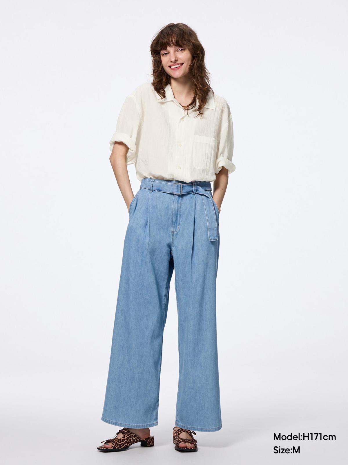 女裝 附腰帶輕型牛仔寬褲(褲長標準70～74cm)(接觸涼感) | UQ 搜尋