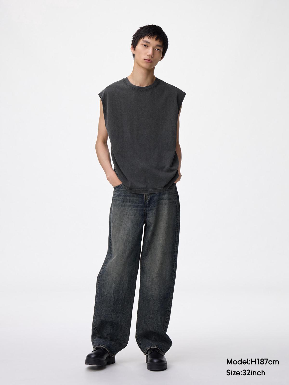 男裝 網路獨家 牛仔寬褲(褲長稍長80cm)+EC(復古刷色) | UQ 搜尋