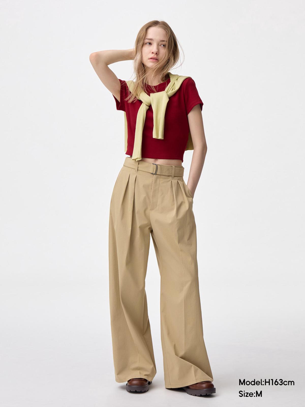 女裝 附腰帶寬褲(褲長標準70～74cm) | UQ 搜尋