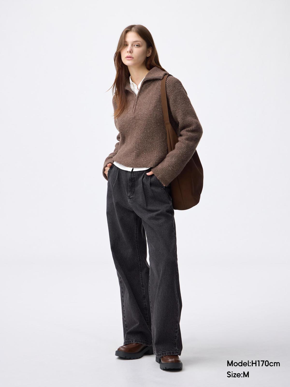 女裝 牛仔打褶寬褲(褲長標準70~74cm) | UQ 搜尋