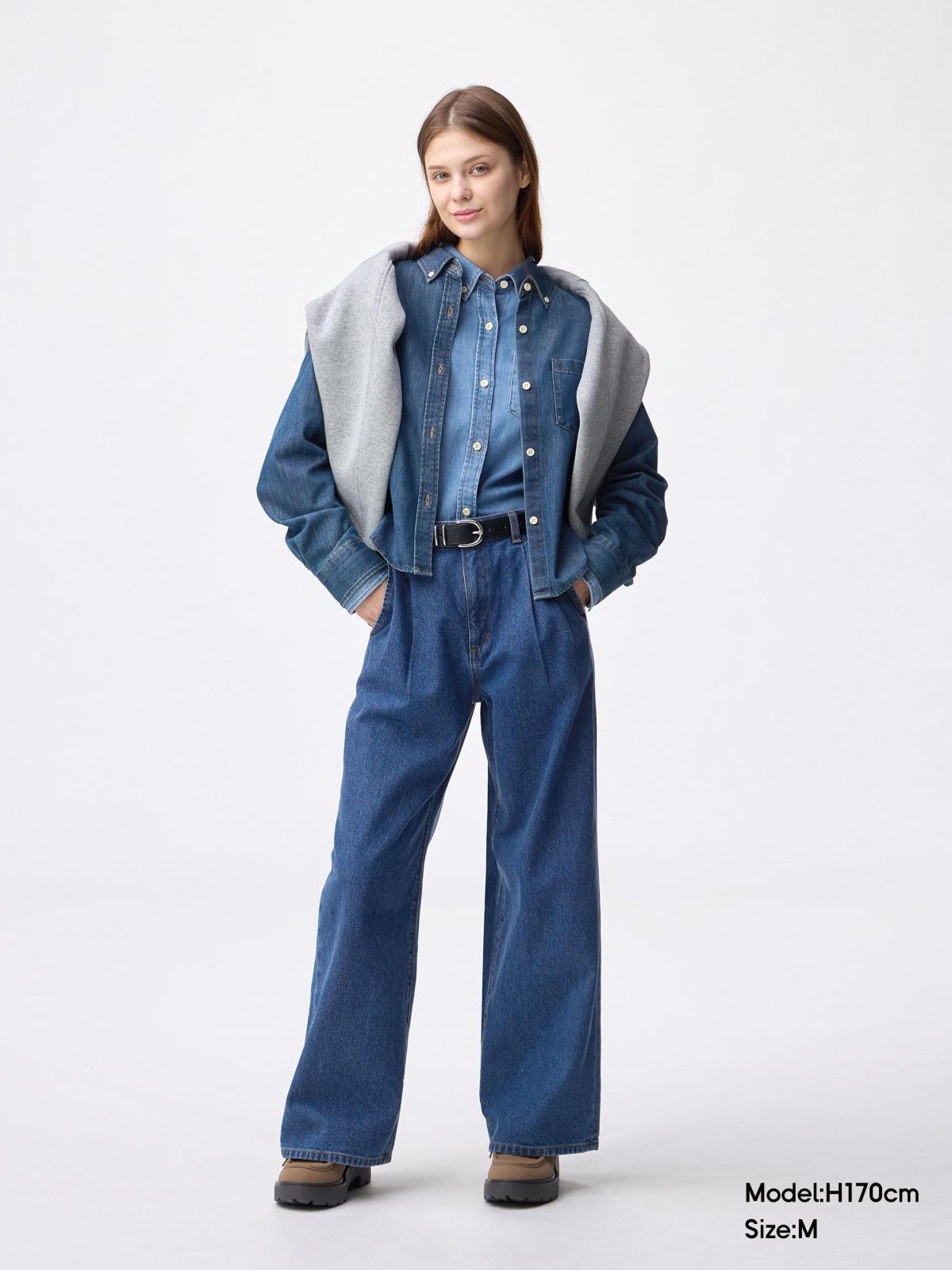 女裝 牛仔打褶寬褲(褲長標準70~74cm) | UQ 搜尋